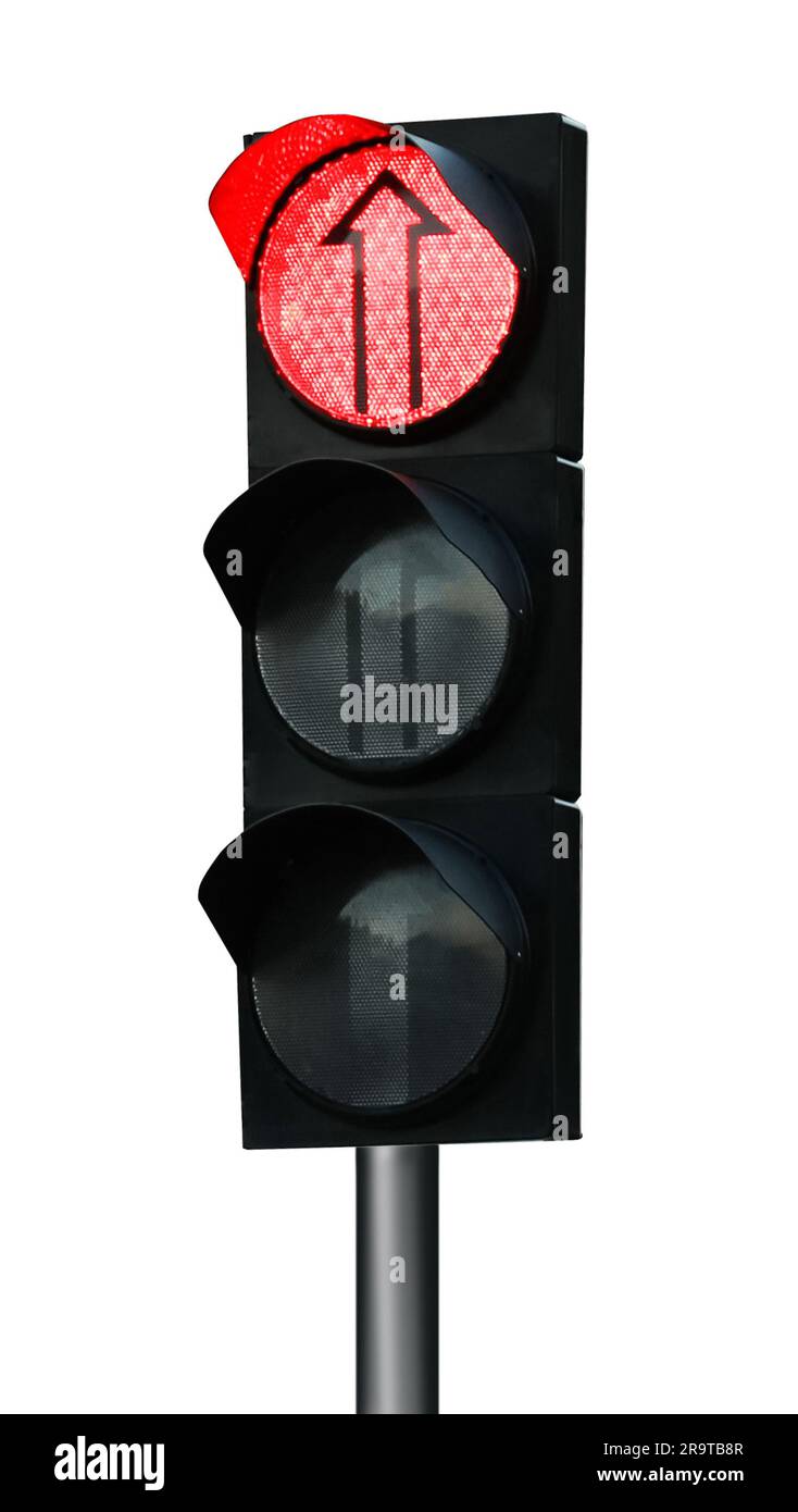 Modern traffic light with arrows isolated on white Stock Photo - Alamy