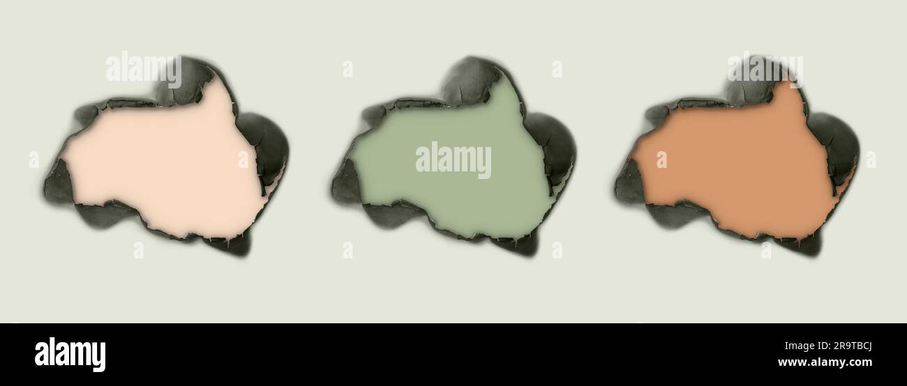 Paper with burnt holes on color background, collage design Stock Photo ...