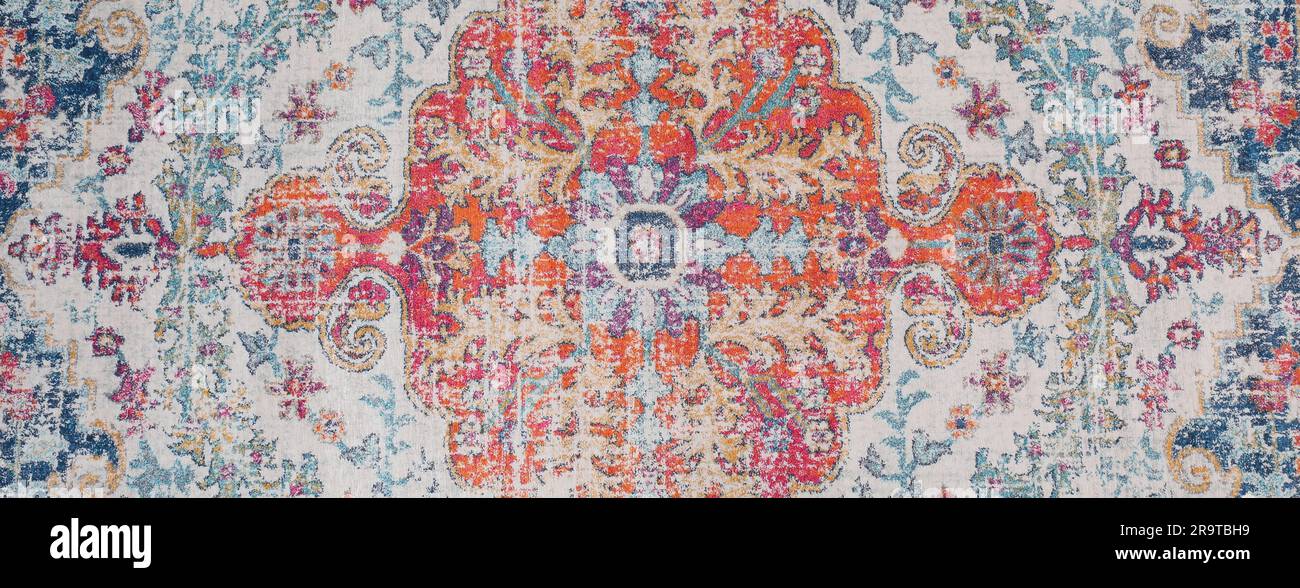 Texture of carpet with beautiful pattern as background, closeup. Banner ...