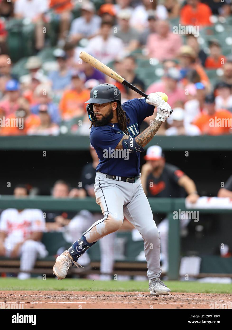 Seattle Mariners shortstop JP Crawford (3) steps into the batters box ...