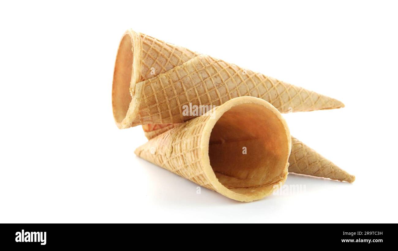 Wafer cones on white background Stock Photo - Alamy