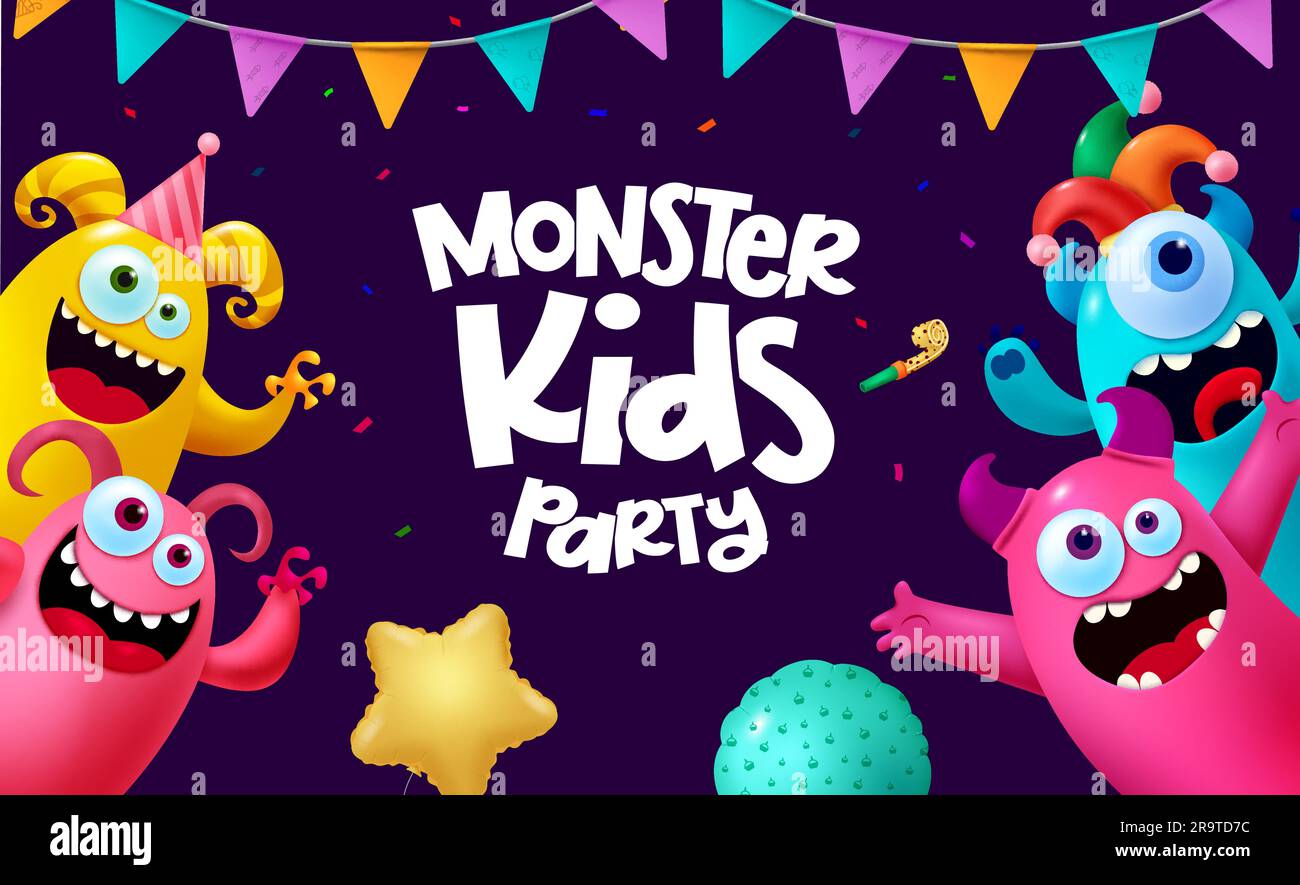 Monster kids party vector design. Monsters party for kids birthday ...