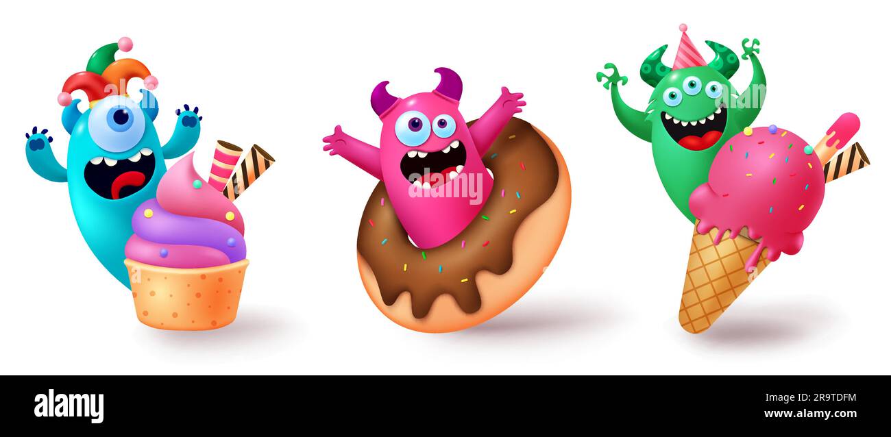 Monster characters vector set design. Birthday cartoon, mascot and ...