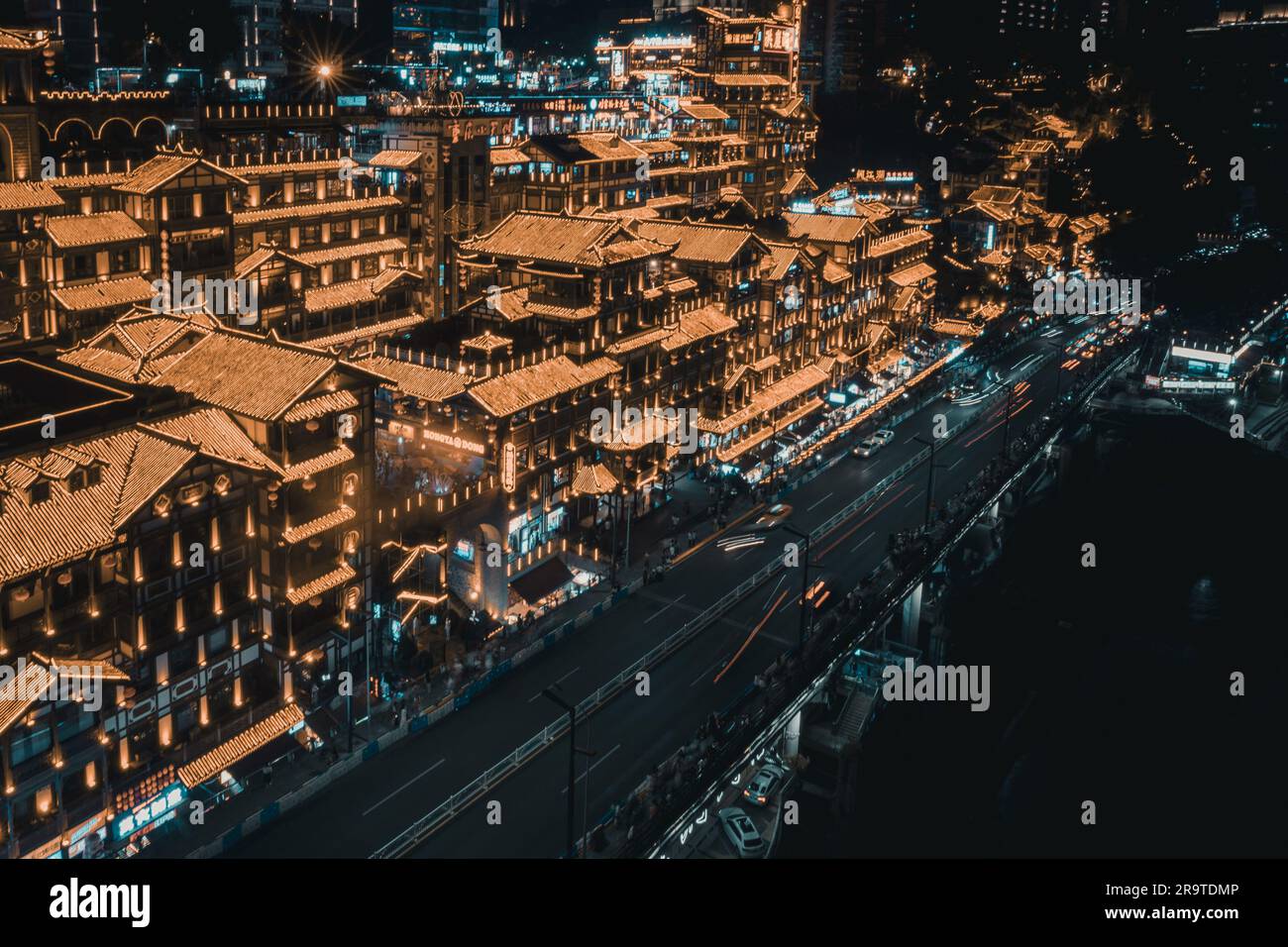 Chongqing, China - June 05 2023 : Hongya cave at night; It isfamous ...