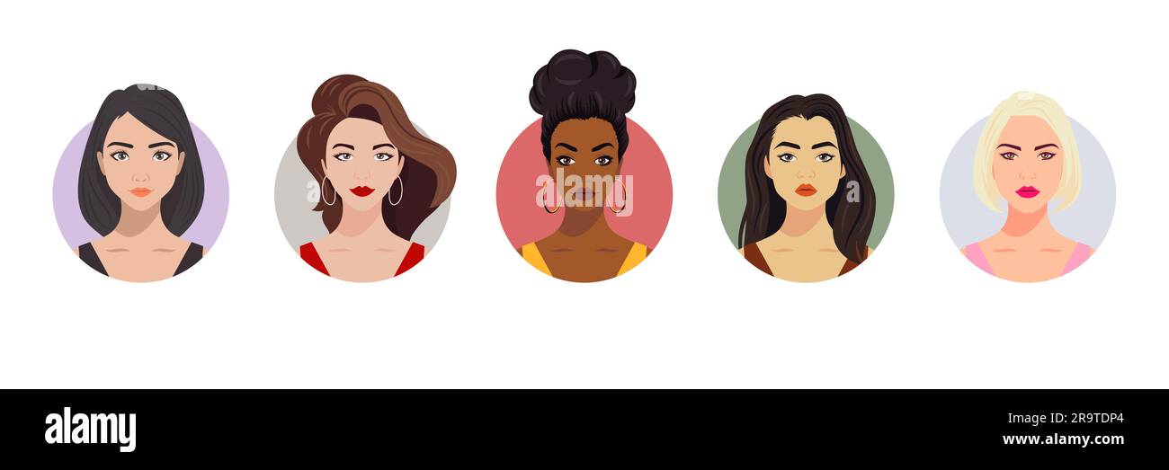 Vector Woman Avatar Set. Beautiful Young Girls Portrait Collection ...