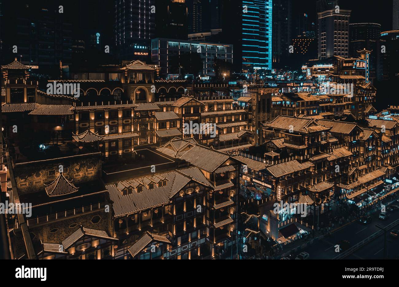 Chongqing, China - June 05 2023 : Hongya cave at night; It isfamous ...
