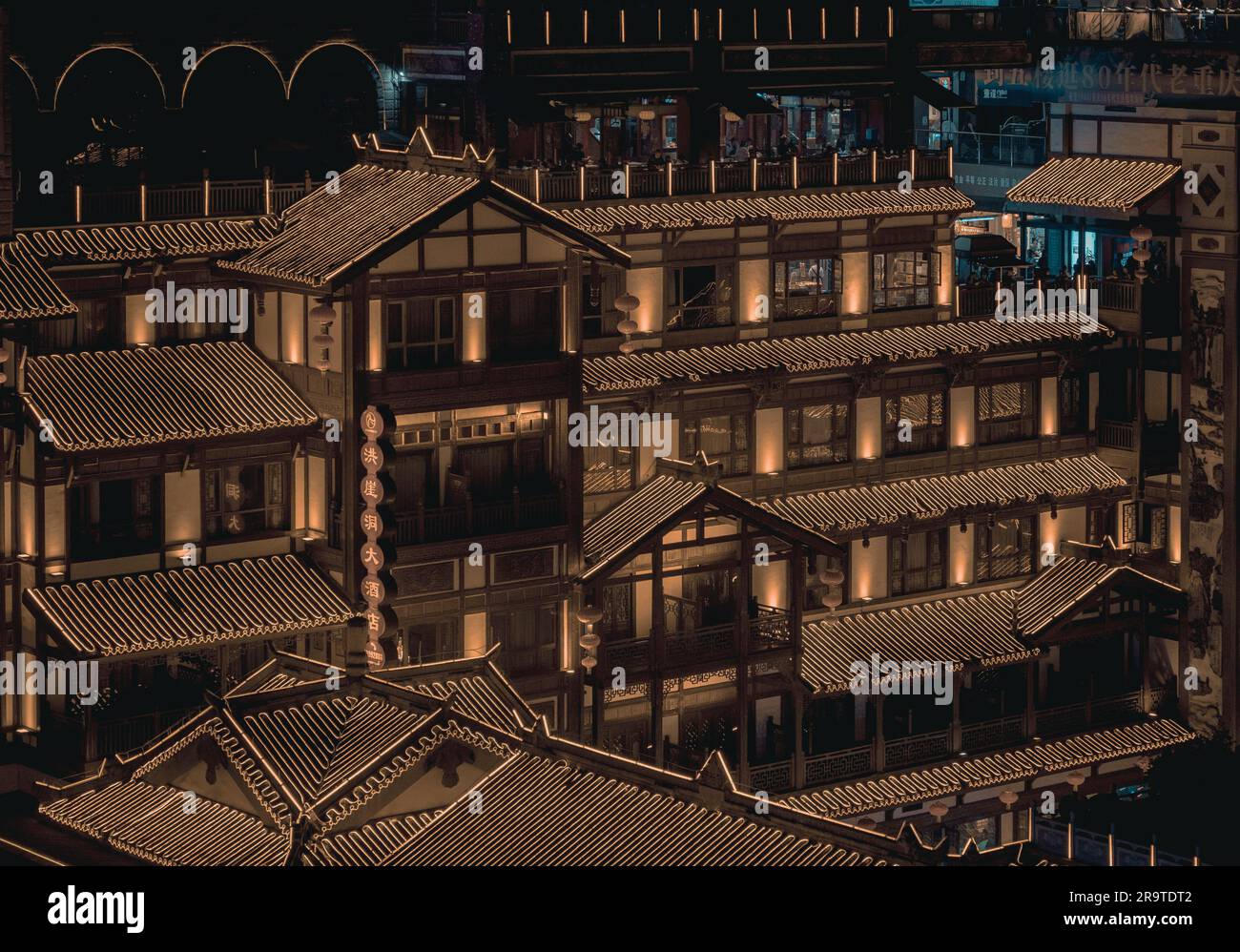 Chongqing, China - June 05 2023 : Hongya cave at night; It isfamous ...