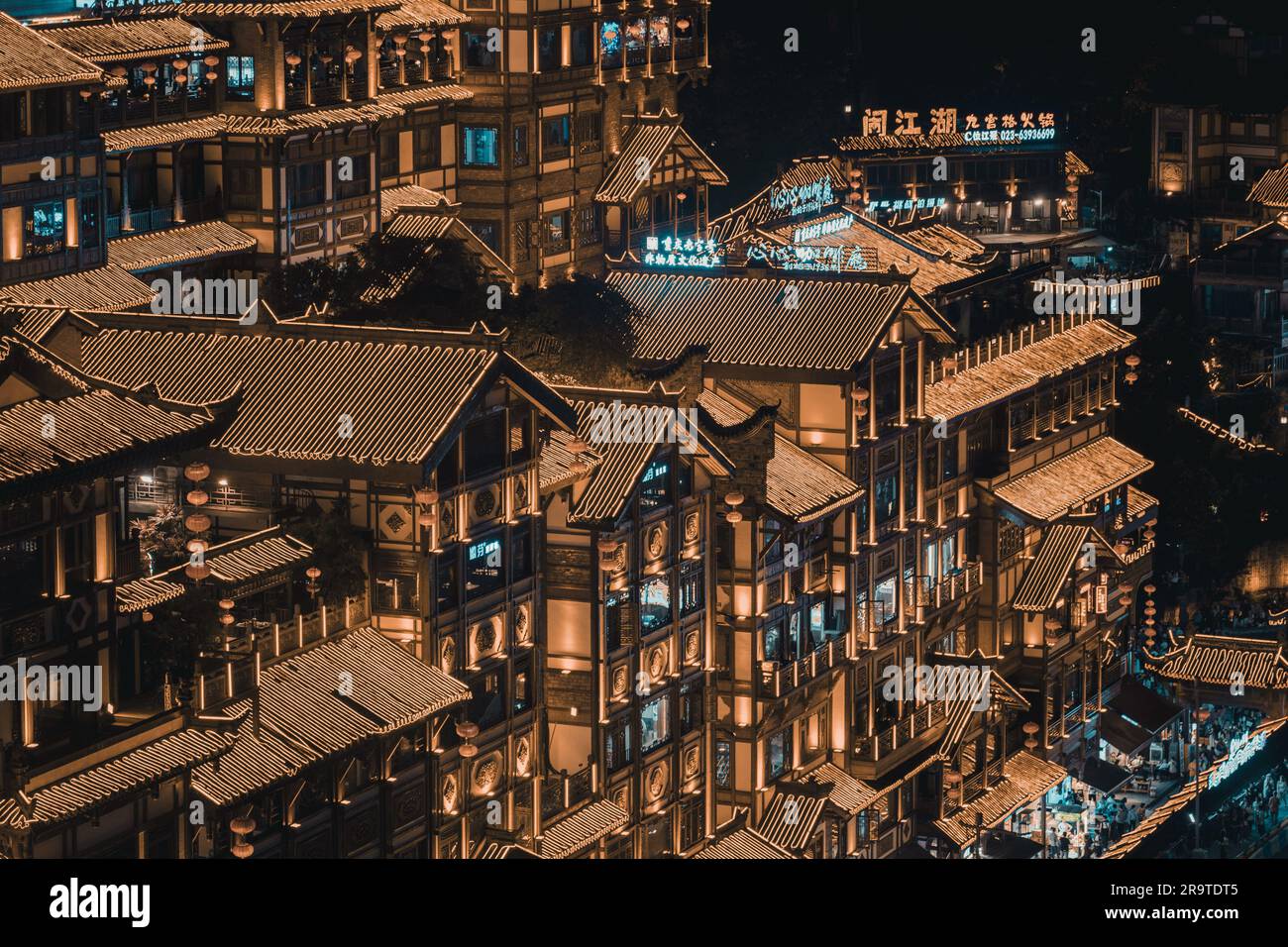 Chongqing, China - June 05 2023 : Hongya cave at night; It isfamous ...