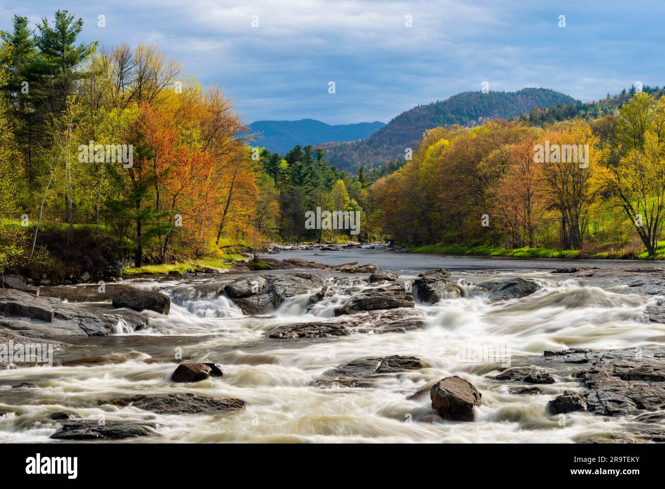 East Branch of the Ausable River in autumn, Adirondack Mountains, New ...