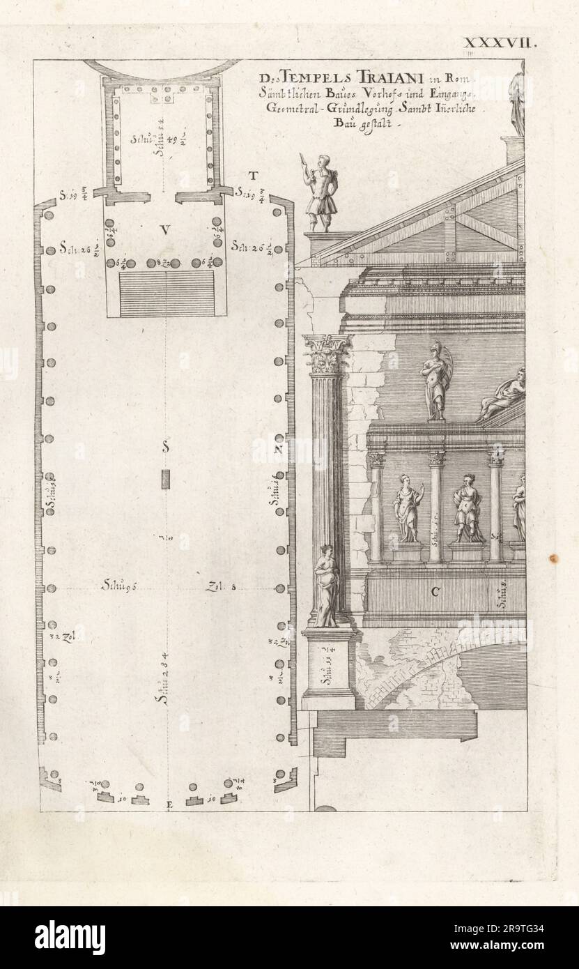 Floor plan and interior of the Temple of Minerva, Rome. Plan of the ...