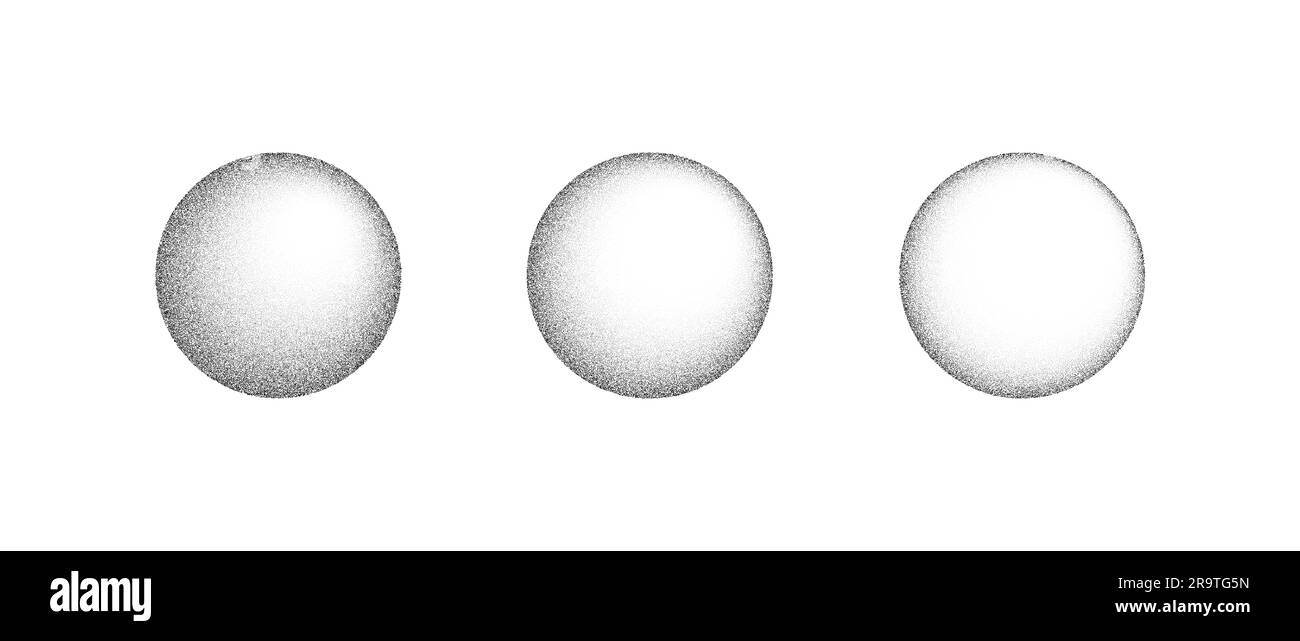Textured gradient spheres set. Black dotted circles collection ...