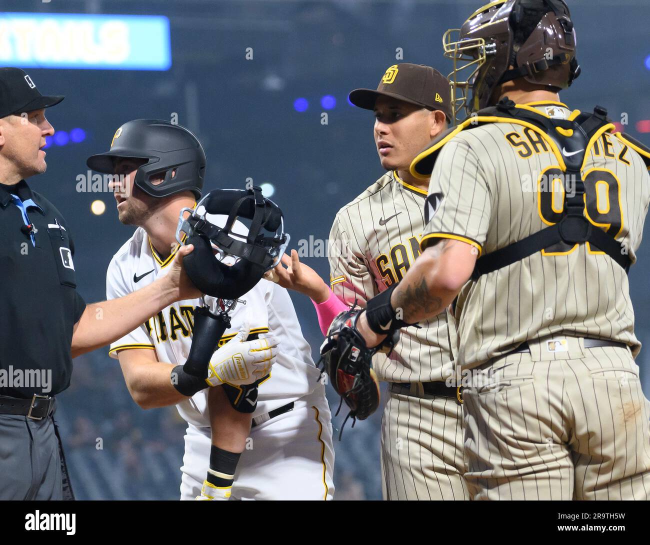Pittsburgh, United States. 28th June, 2023. Padres players pleads their ...