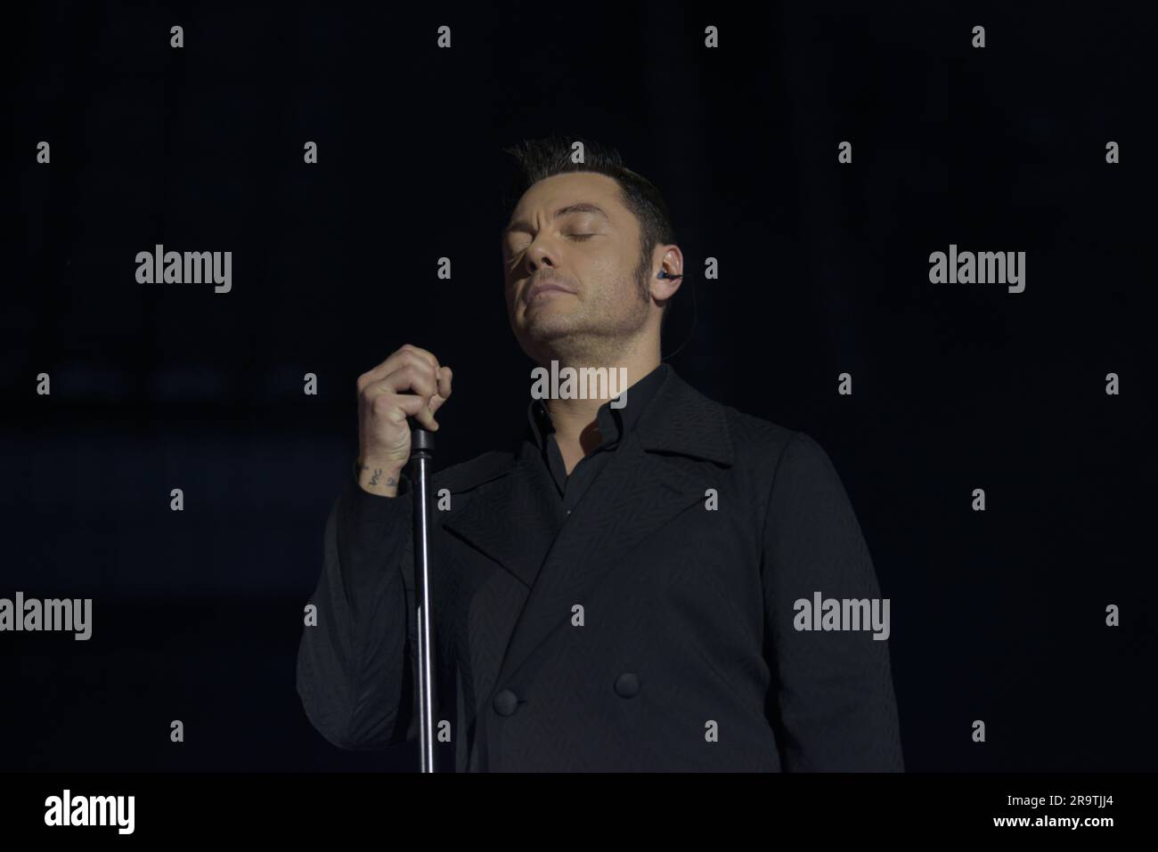 Naples, Italy. 28th June, 2023. Italian singer Tiziano Ferro performs ...