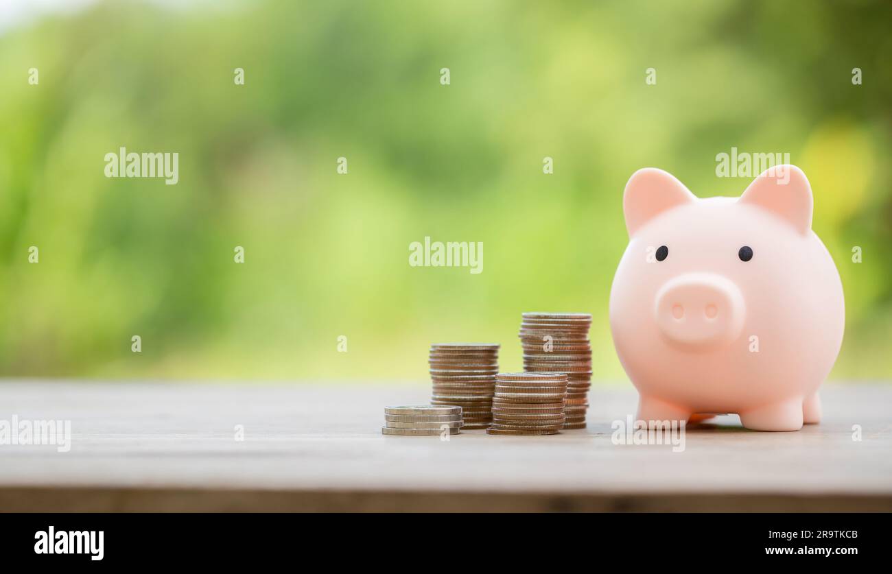 Savings for business investments concept. Money coin stacking on wood ...