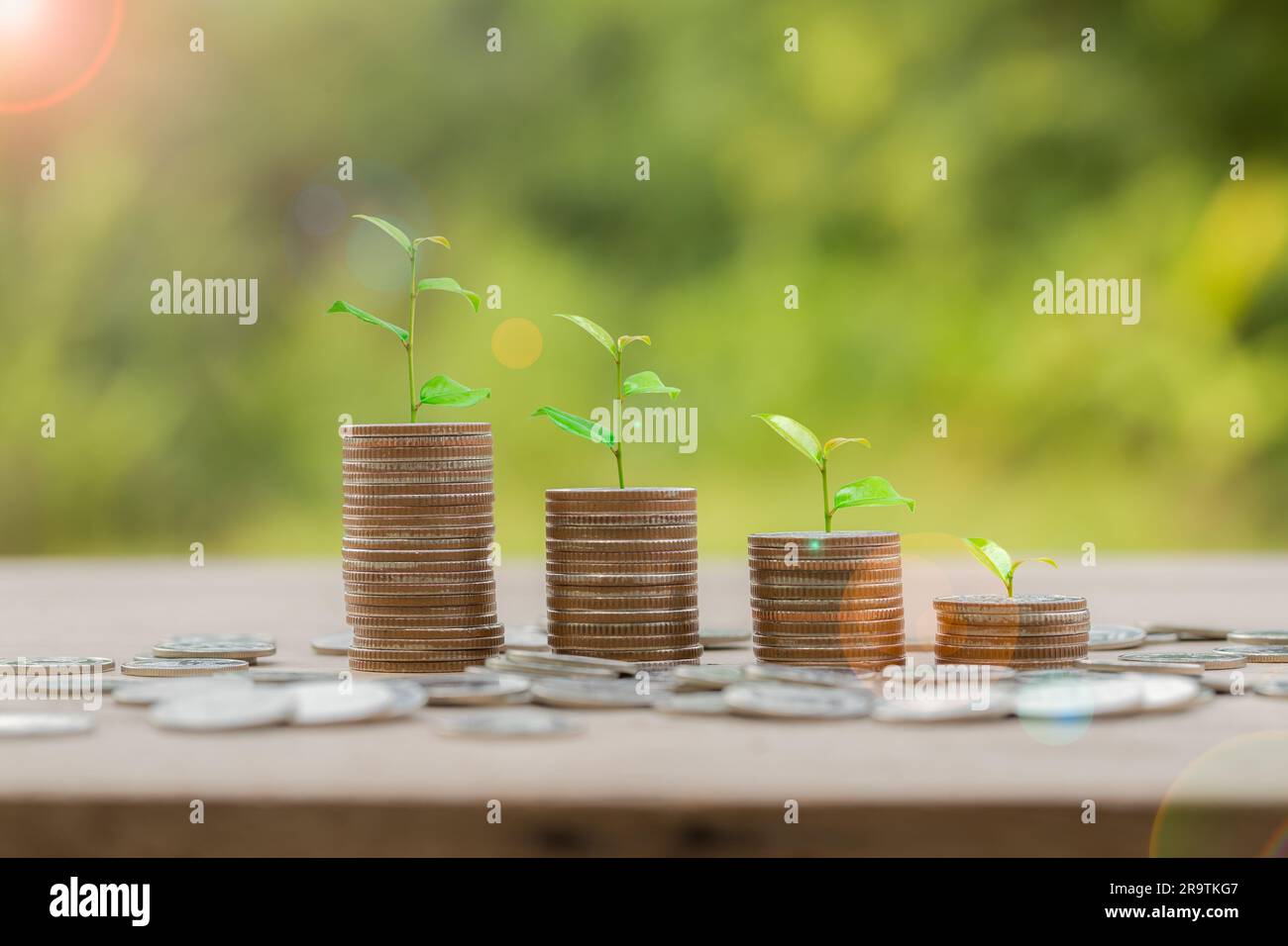 Money coin stack growing graph for saving concept. business finance and ...