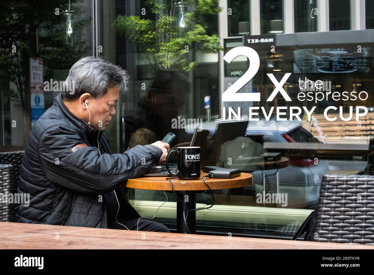 Seattle, USA. 21 Jun, 2023. Coffee shop downtown on 1st ave on a sunny ...