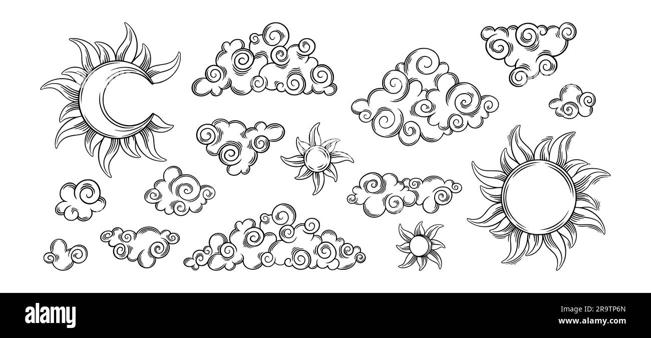 Tarot sun and moon esoteric set. Bohemian tarot elements with celestial and antique symbols ...