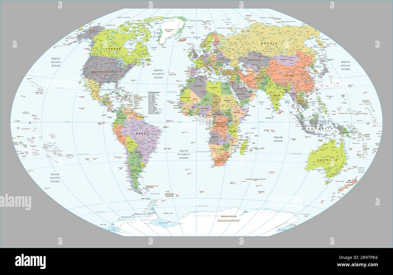 Political World Map Winkel Tripel Projection Stock Vector Image And Art Alamy