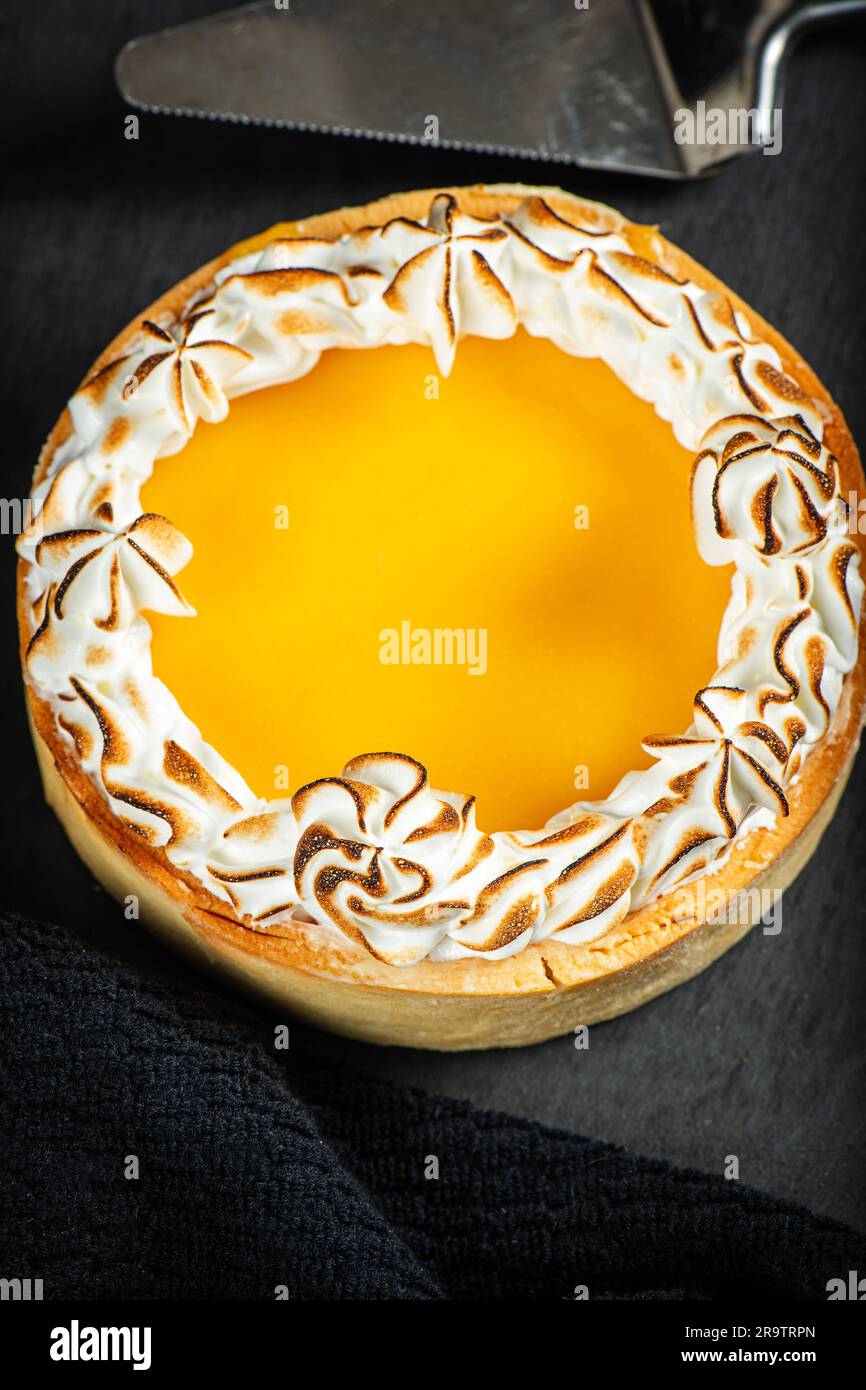 Lemon Meringue Pie made with shortcrust pastry, lemon curd, and torched ...