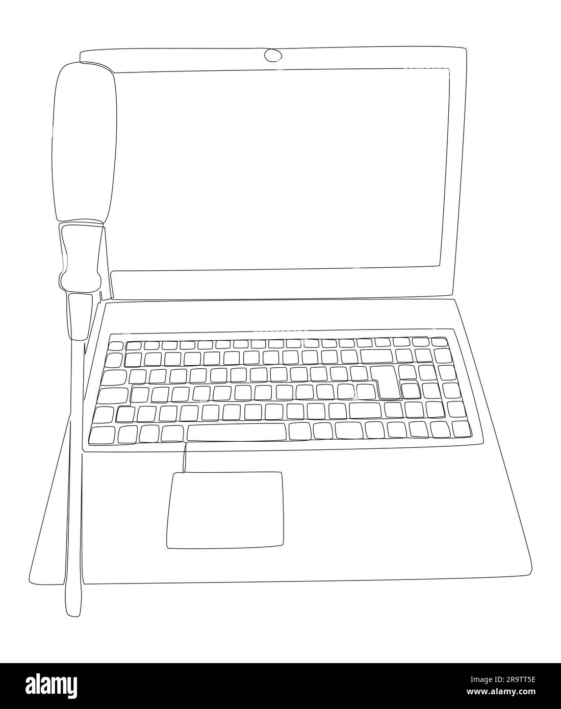 One continuous line of Laptop with Screwdriver. Thin Line Illustration ...