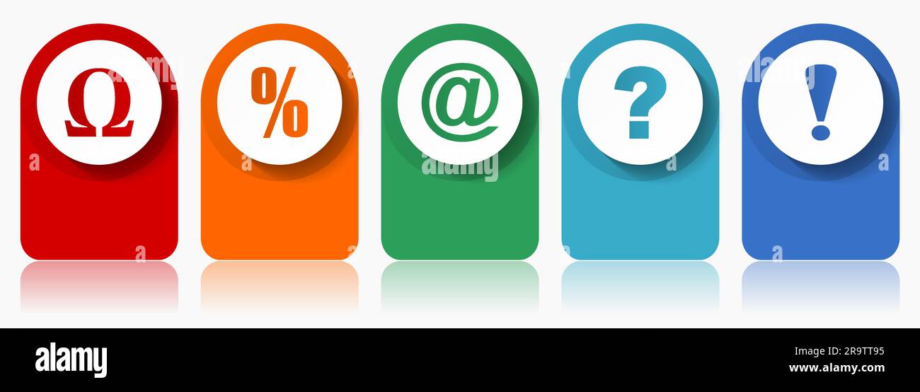 Symbols icon set, miscellaneous vector icons such as omega, percent, at ...