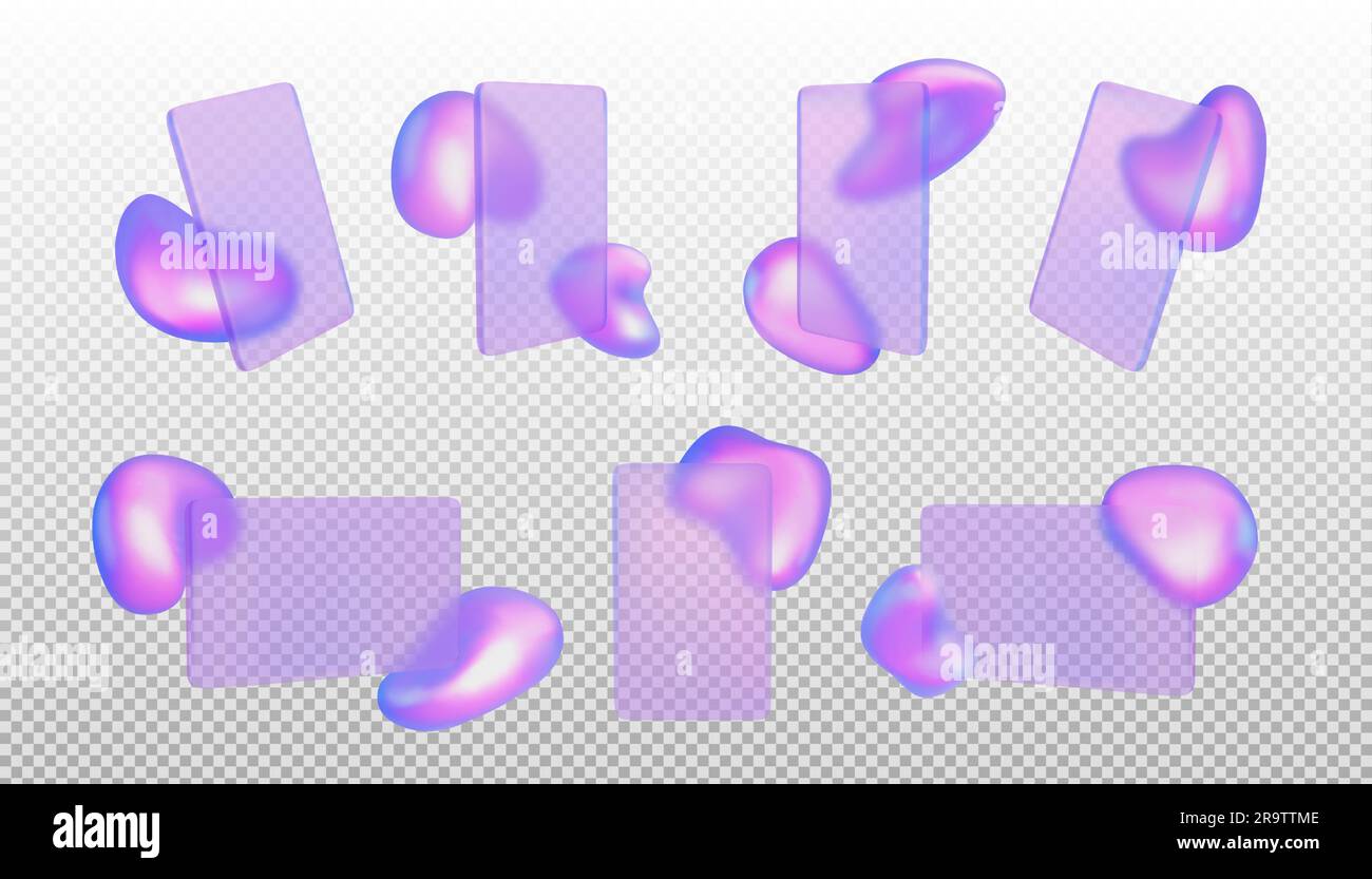 Realistic set of glassmorphism rectangles with abstract holographic ...