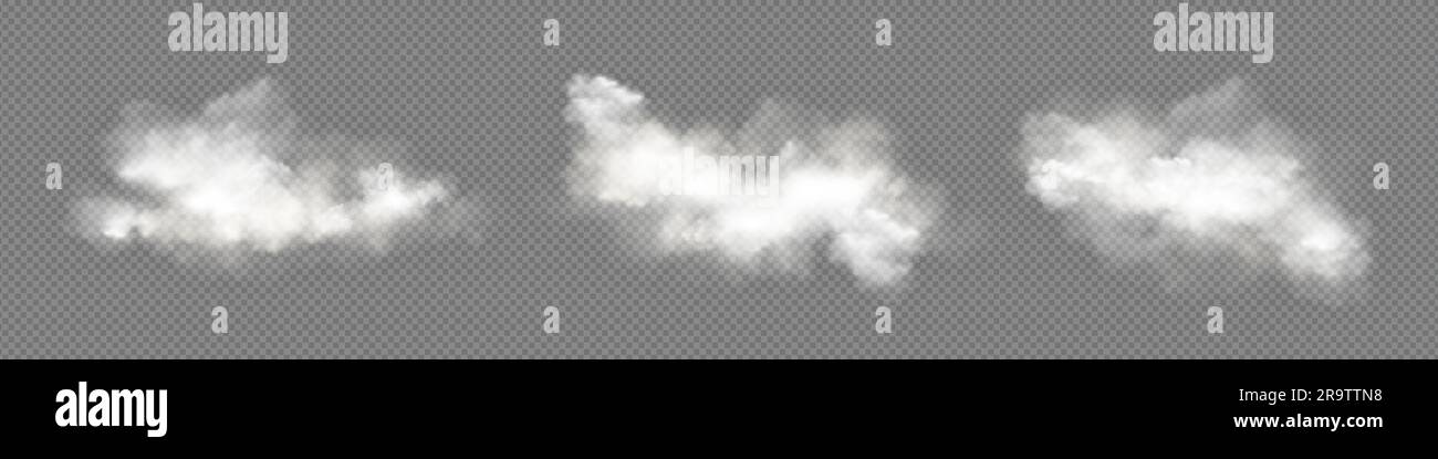 Realistic cumulus clouds set isolated on transparent background. Vector ...