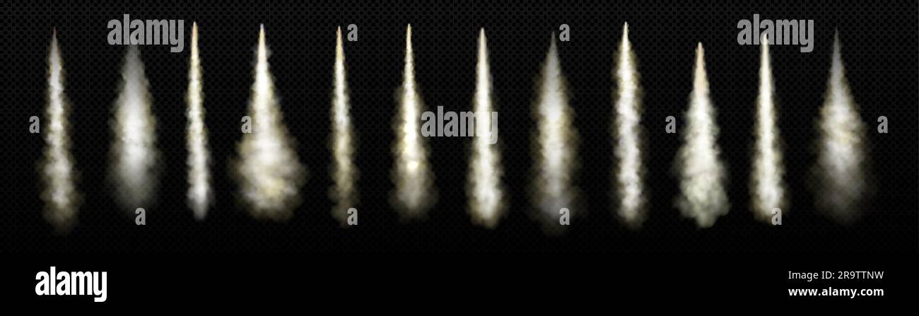 Rocket launch smoke trail vector. Isolated realistic jet takeoff ...