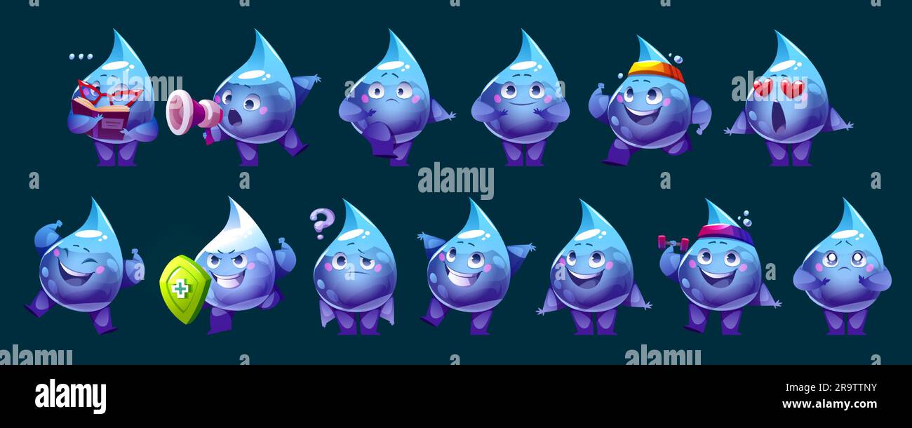 Happy water drop face mascot cartoon vector character. Cute funny ...