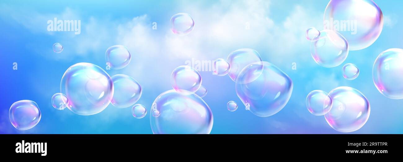 Realistic cloud background with iridescent glass foam. 3d dream ...