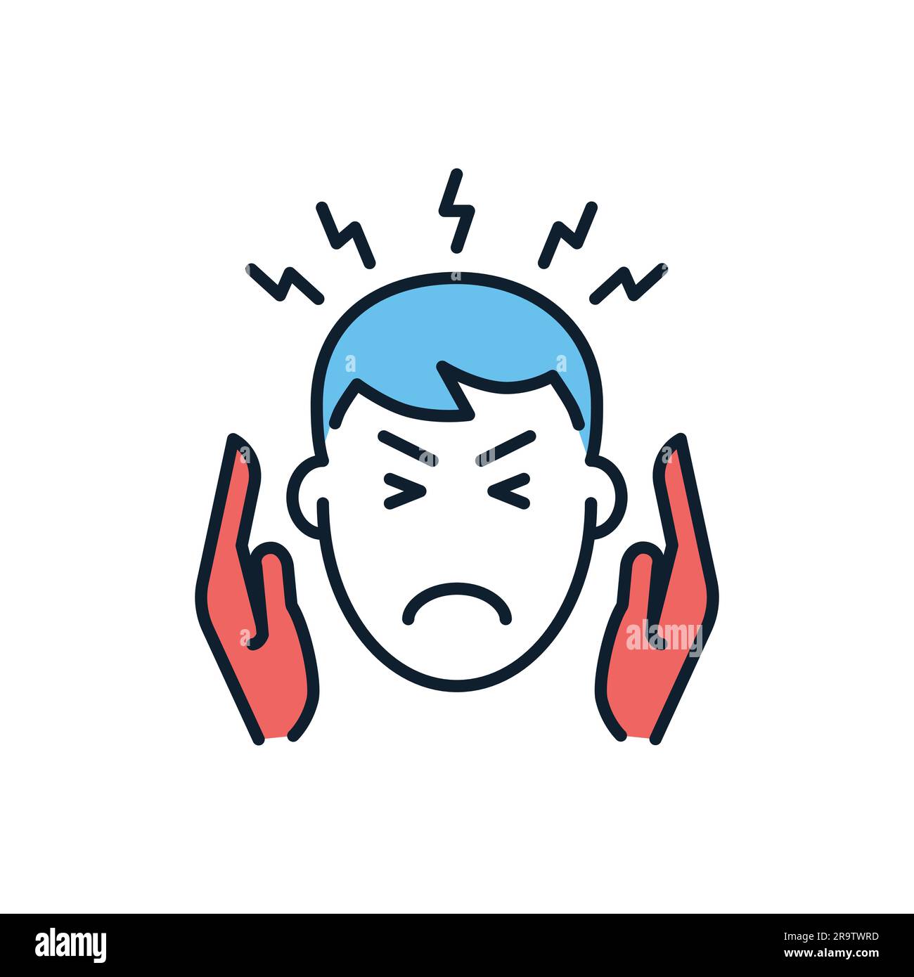 Headache related vector icon. Head of man with headache in his hands at ...
