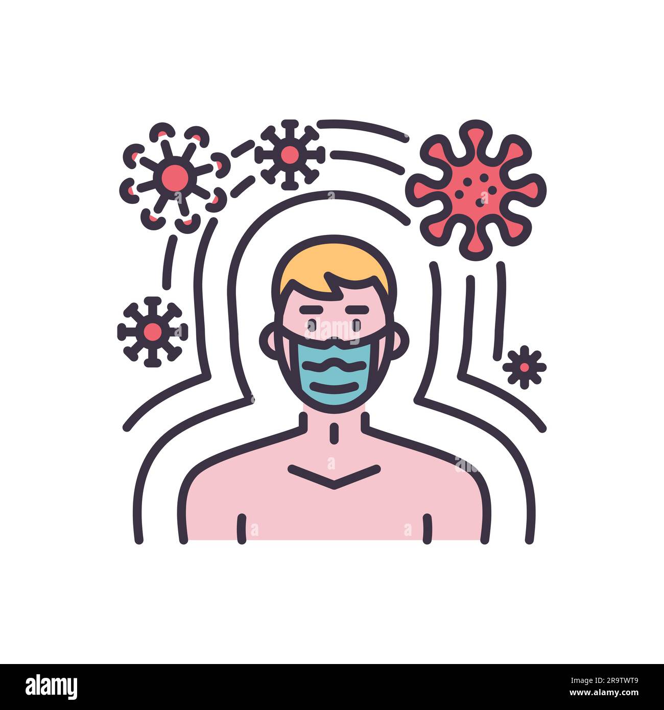 Immunity related vector icon. Man with medical mask protected from ...