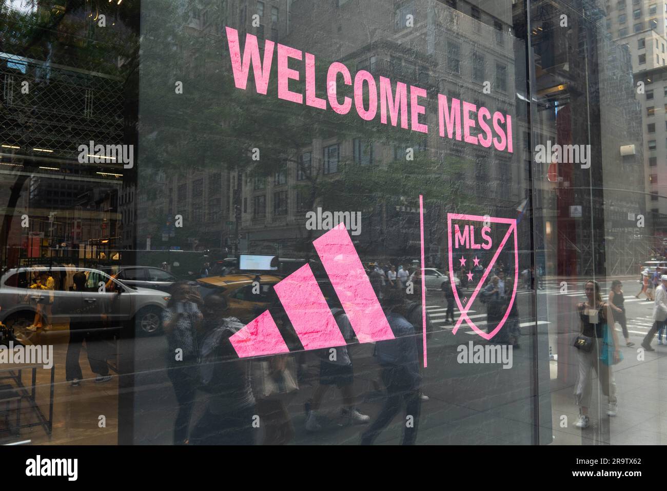 New York, New York, USA. 28th June, 2023. An Adidas billboard welcomes ...