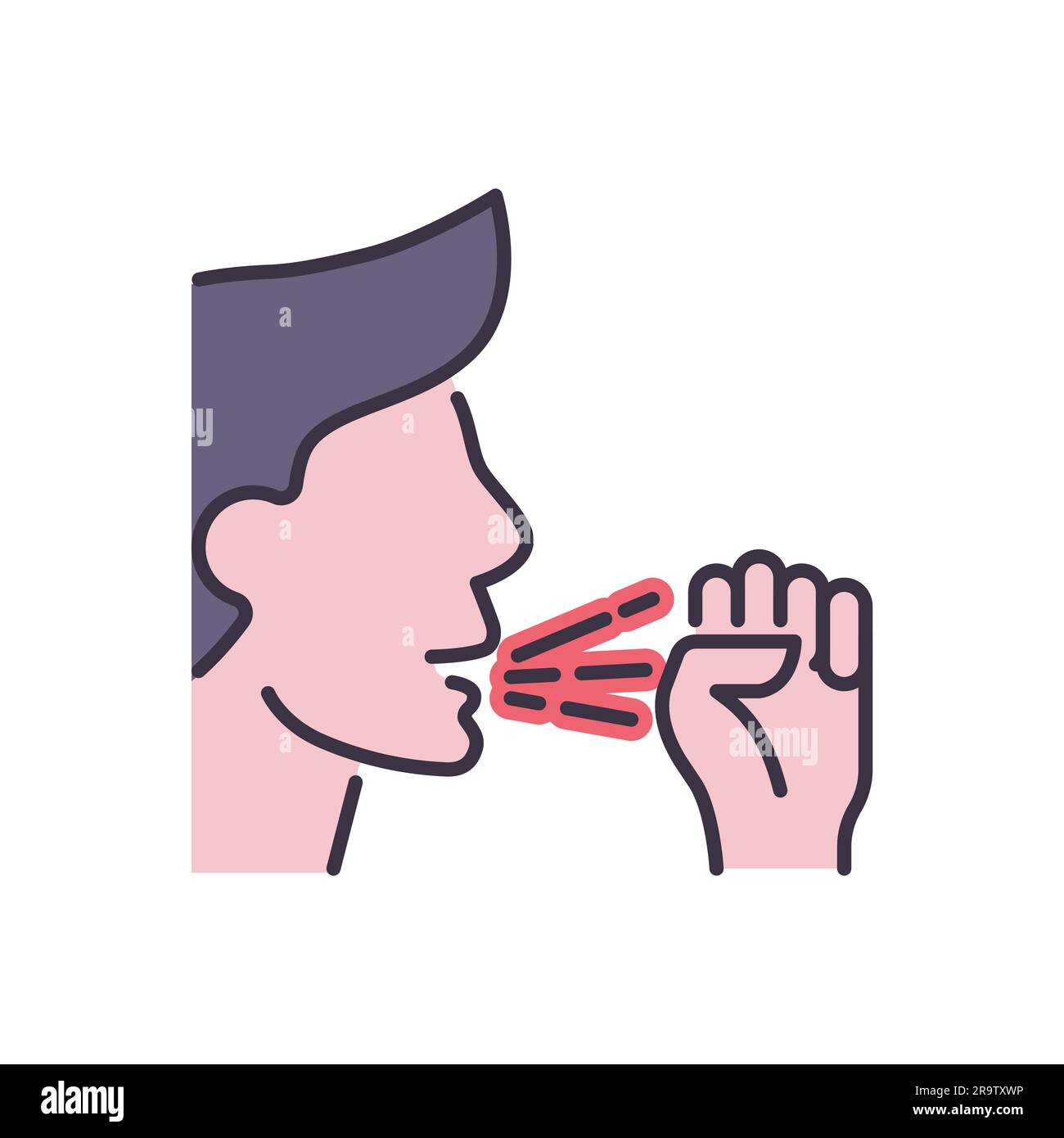 Cough related vector icon. Man coughs into a fist. Cough sign. Isolated ...