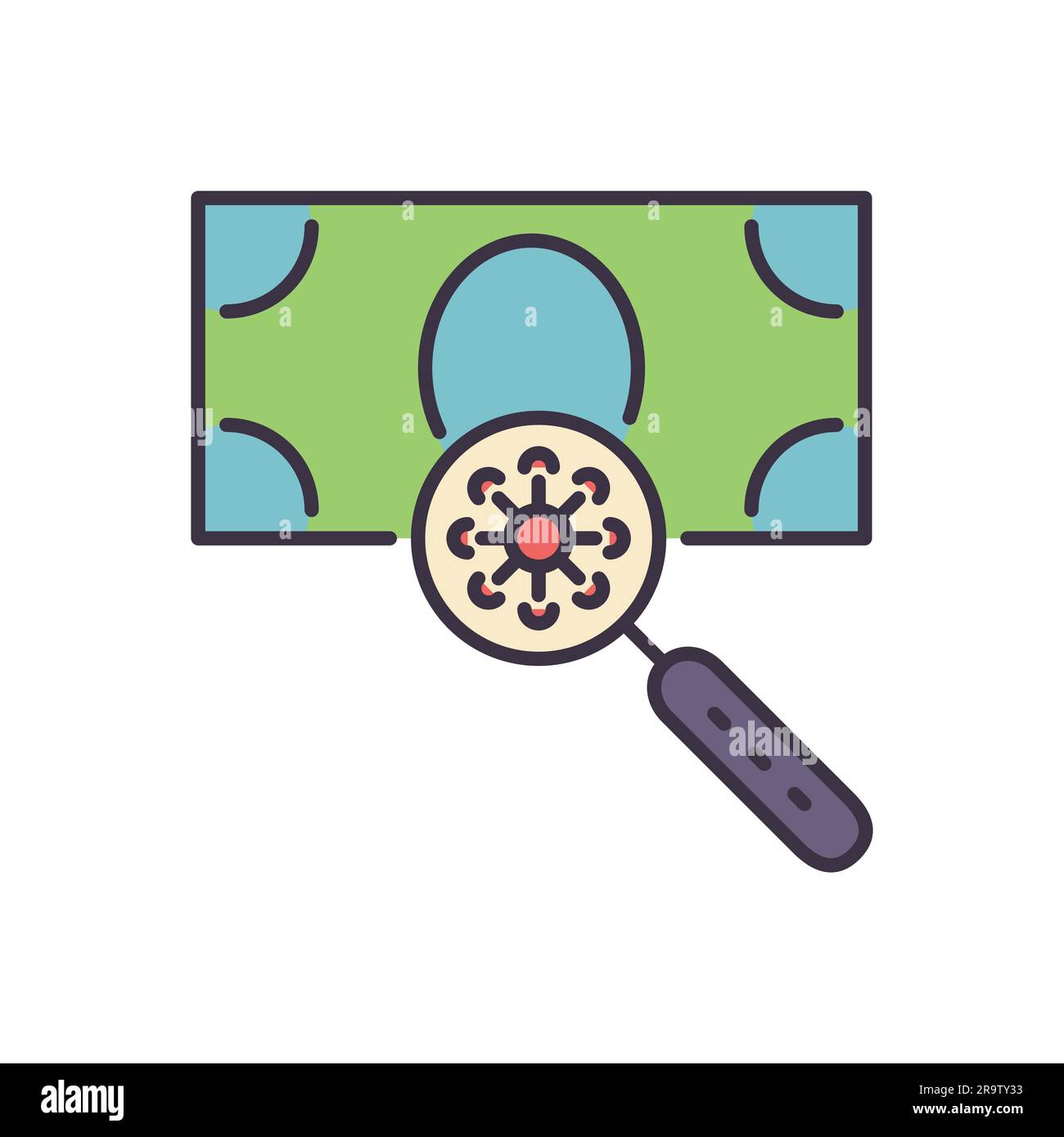 Virus on surface of banknote related vector icon. Cornavirus in ...