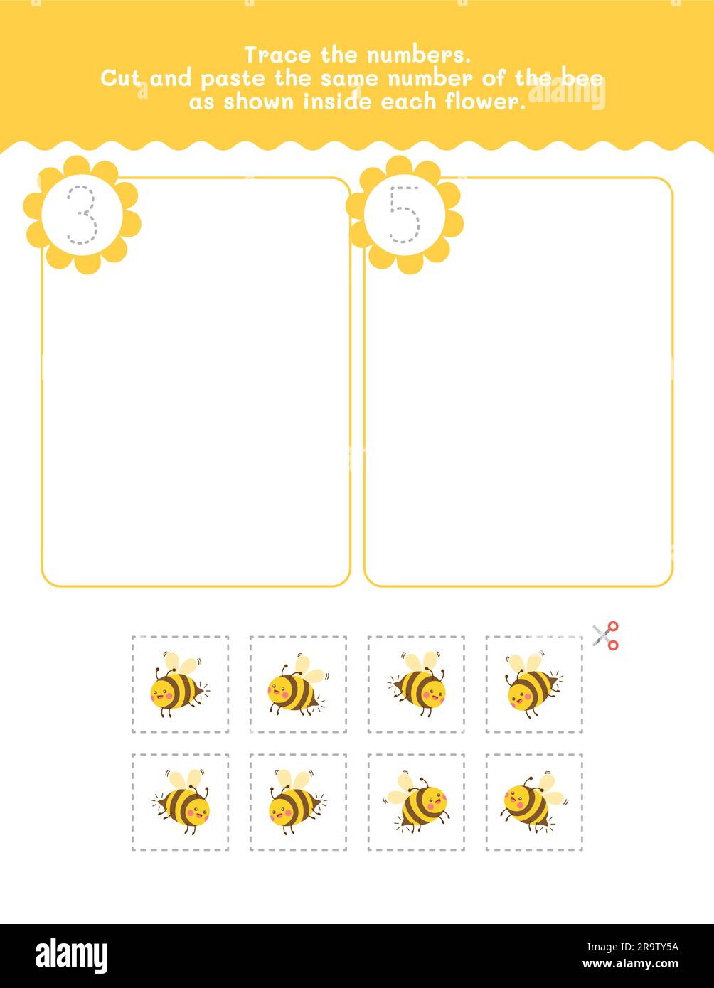 Three And Five Count And Tracing Number Worksheet. Cut And Paste ...