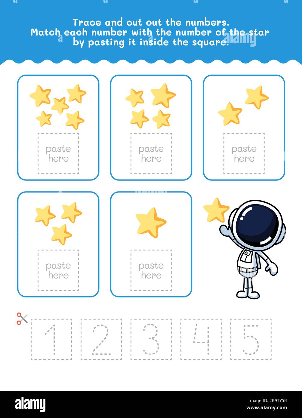 One To Five Number And Word Tracing Worksheet. Cut And Paste Worksheet ...
