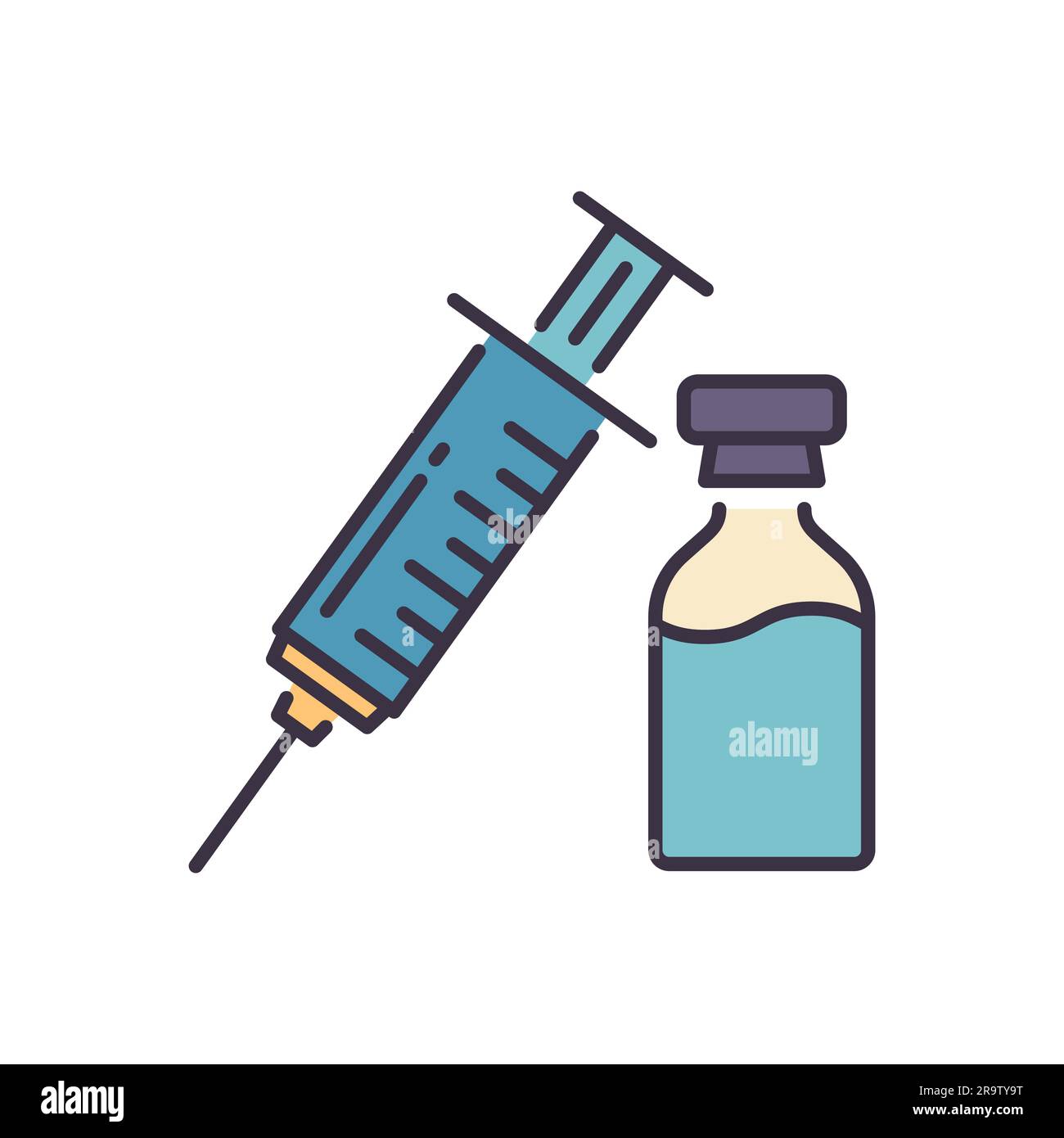 Vaccine related vector icon. Syringe and container with vaccine ...