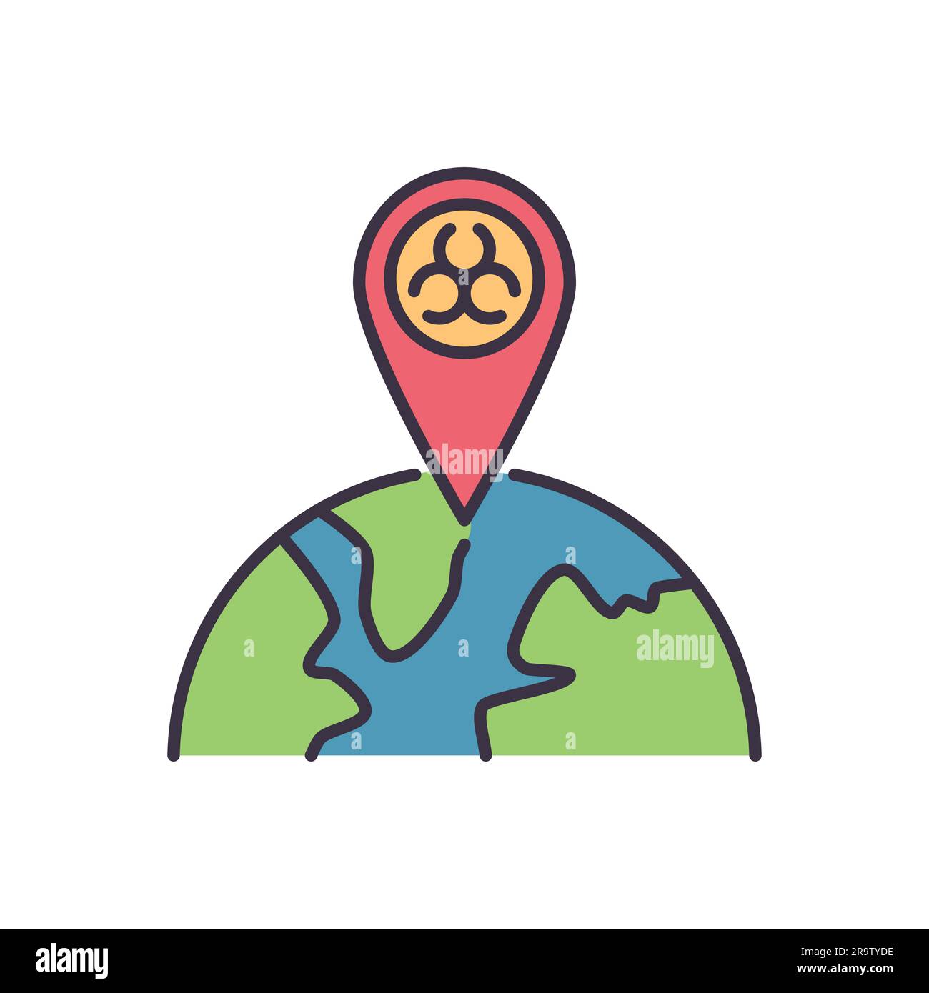 Epidemic related vector icon. Biohazard positioning mark on map ...