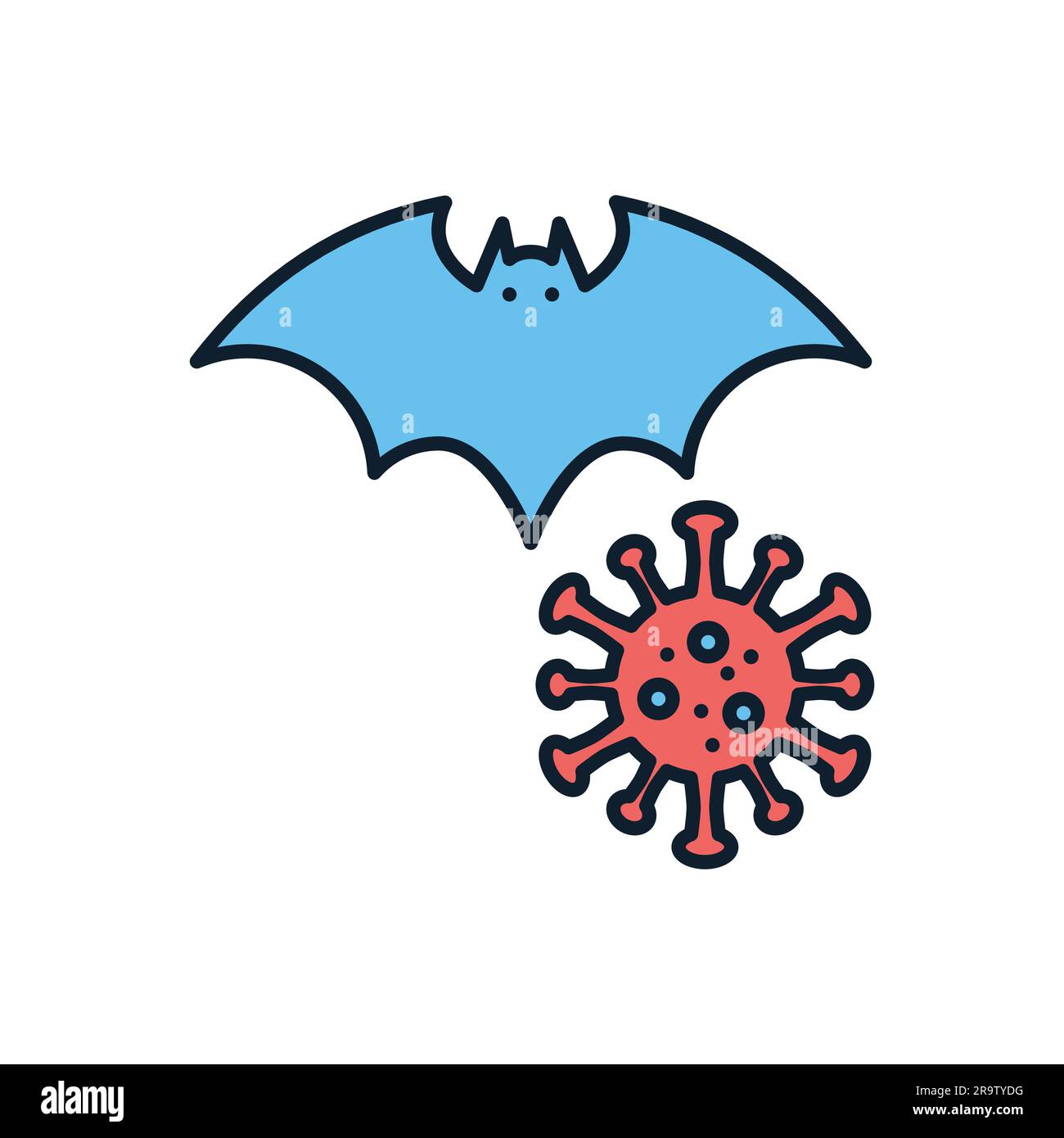 Bat carrier of coronavirus related vector icon. Bat and virus sign ...