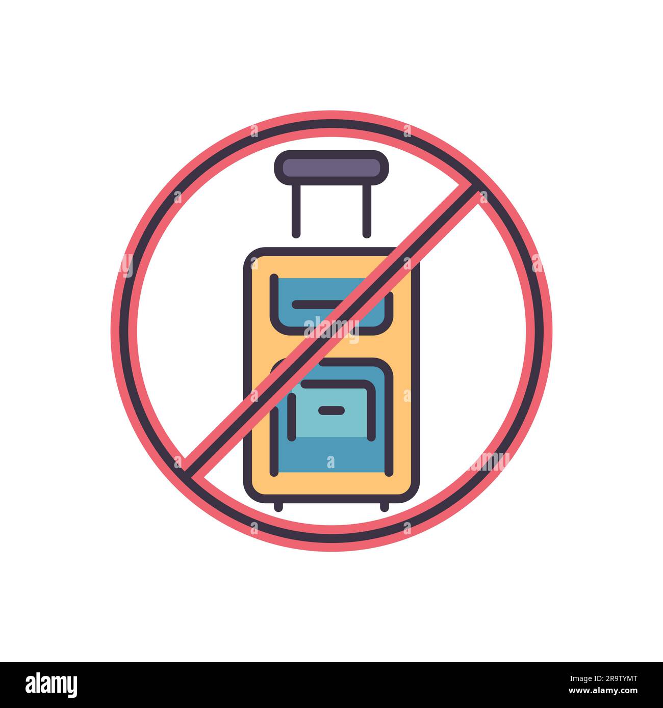 Avoid travel related vector icon. Travel suitcase placed in prohibition ...