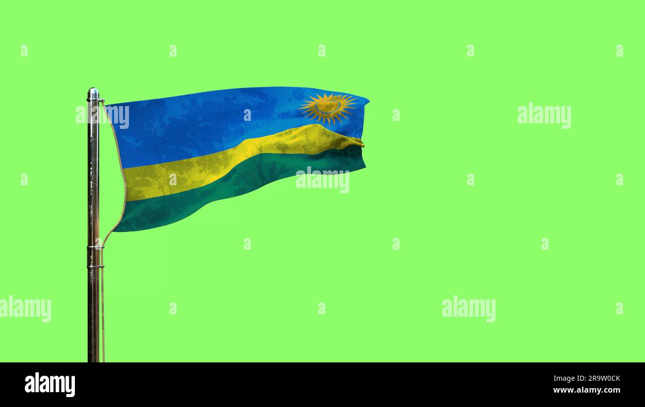 waving flag of Rwanda for any holiday on green screen, isolated ...