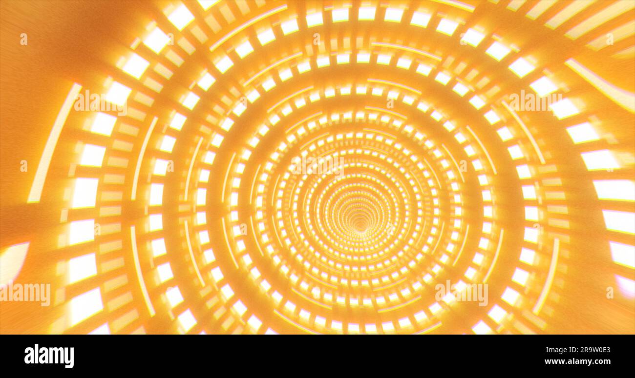 Abstract futuristic yellow hi-tech tunnel from energy circles and magic ...