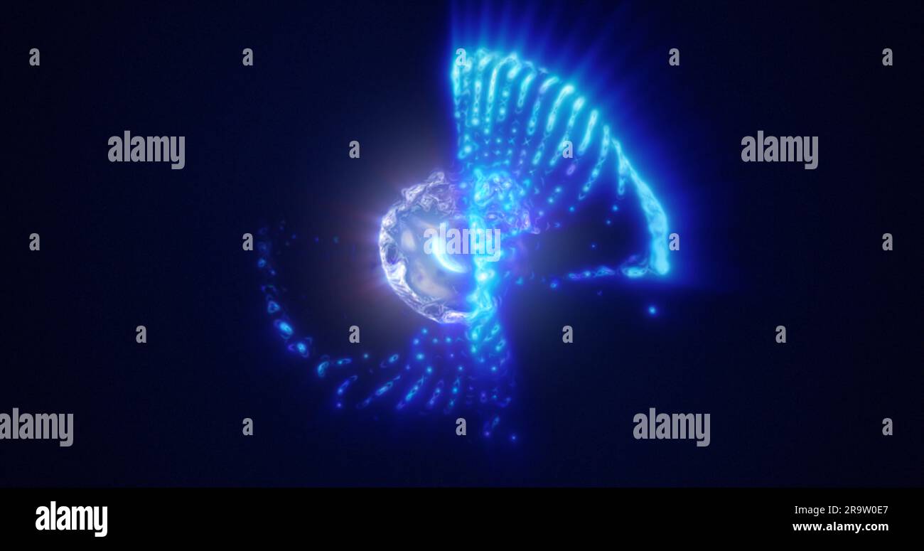 Abstract energy sphere with flying glowing bright blue particles ...