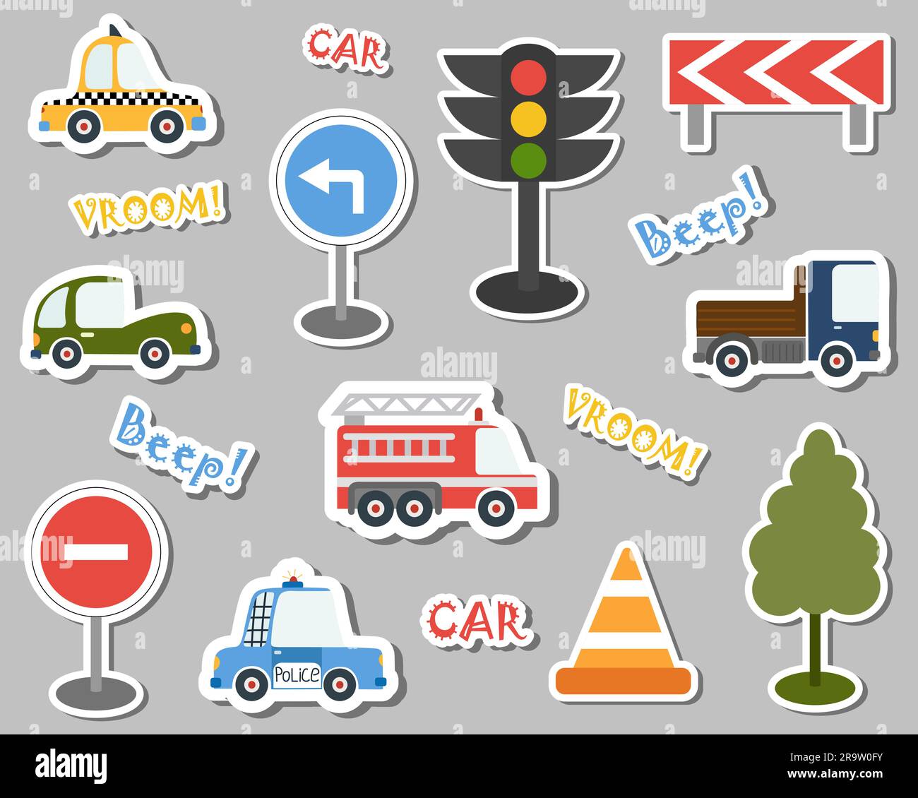 A set of car stickers and road signs. Vector illustration Stock Vector ...