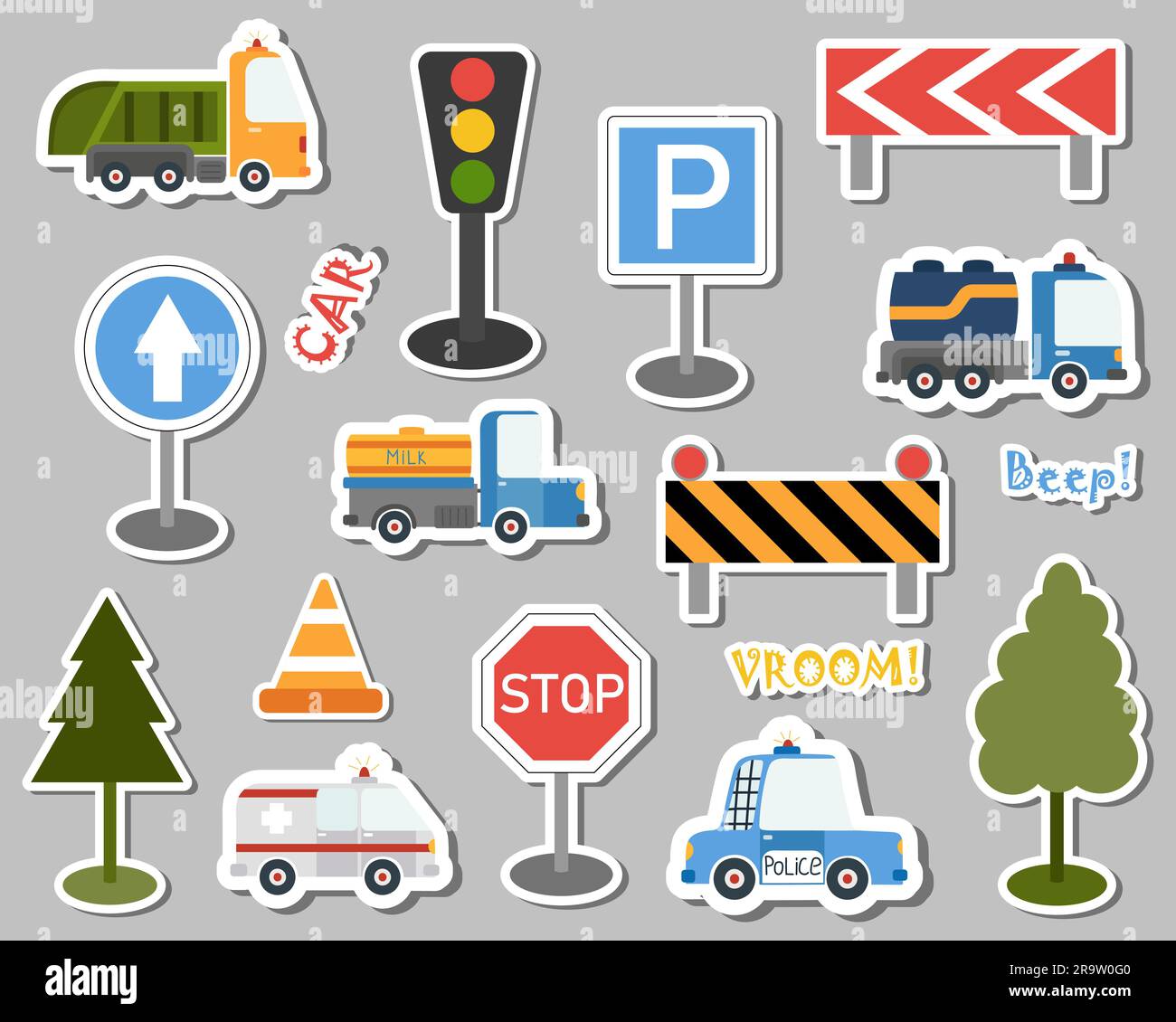 A set of car stickers and road signs. Vector illustration Stock Vector ...