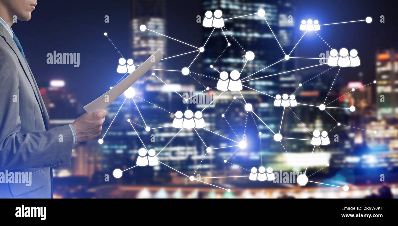 Concept of modern business networking that connect and cooperate people ...