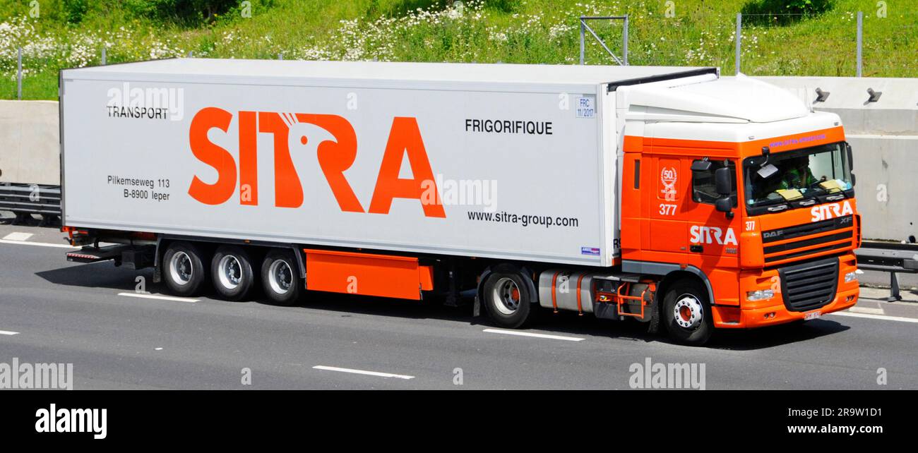 Side front view Sitra logo on DAF XFhgv lorry truck part of a supply ...