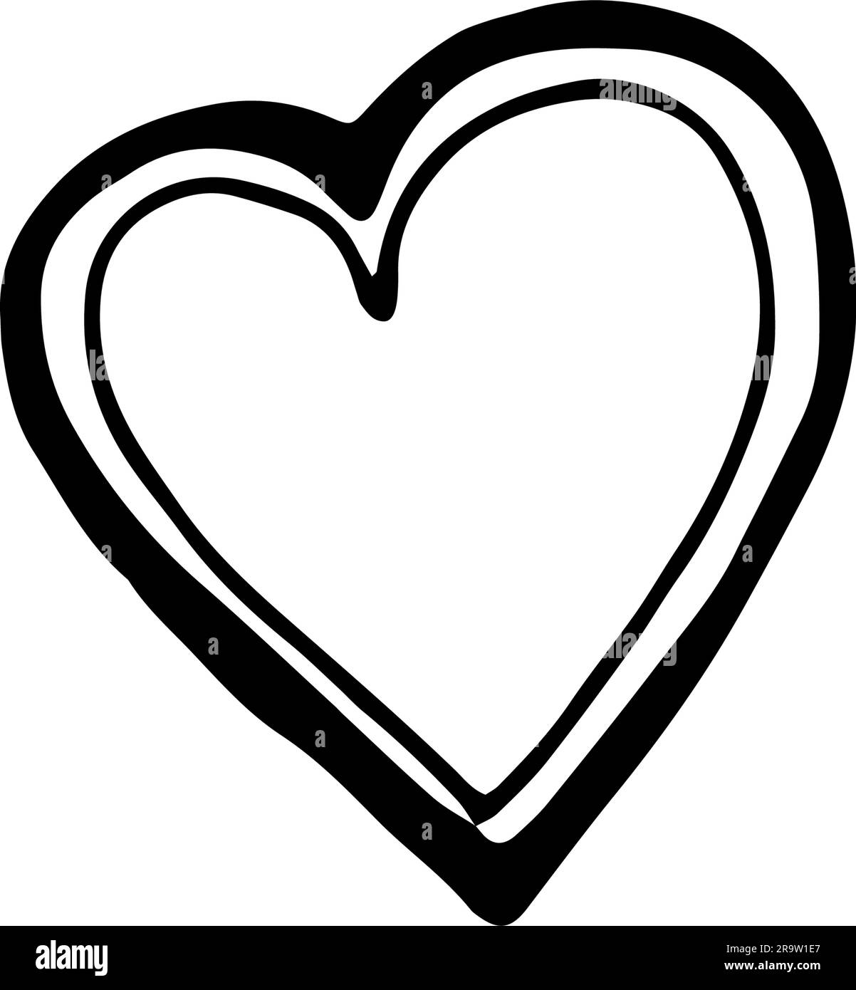 Heart illustration. White background. Black outline. The line in the ...