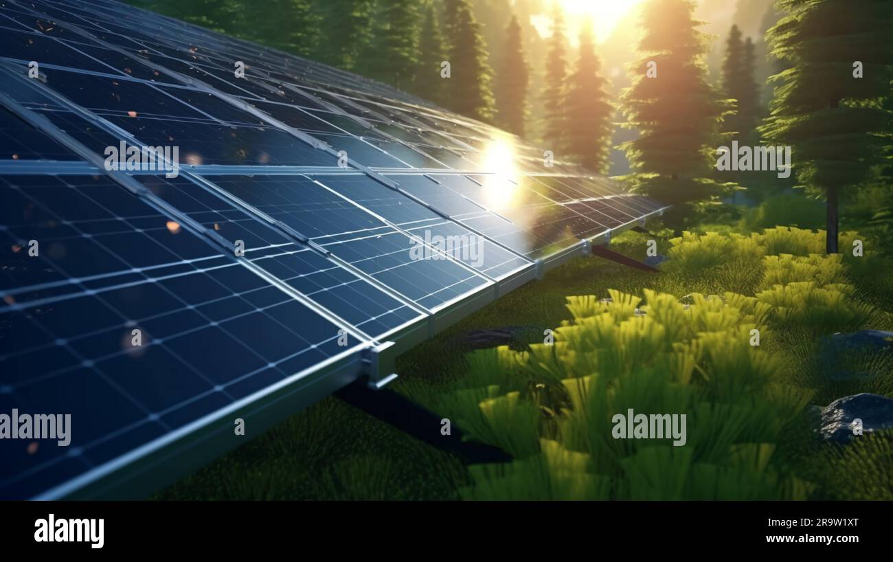 The surface of the solar battery with the reflection of the sun and the ...